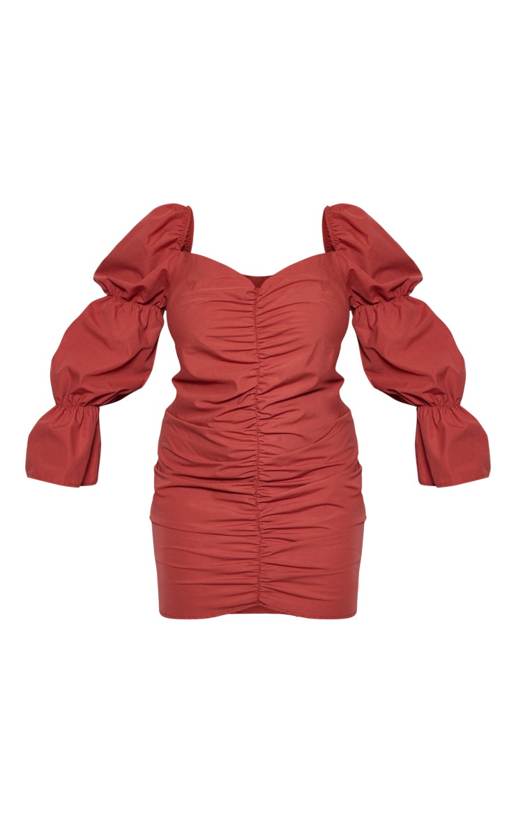 Plus Rust Puff Sleeve Ruched Front Bodycon Dress | Plus Size ...