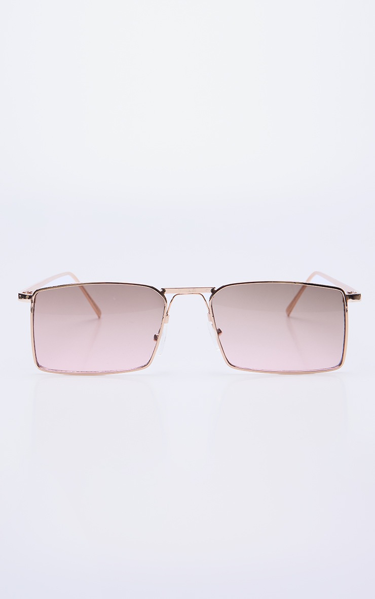 Beige Square Frame Slim Aviator Sunglasses | Accessories | PLT