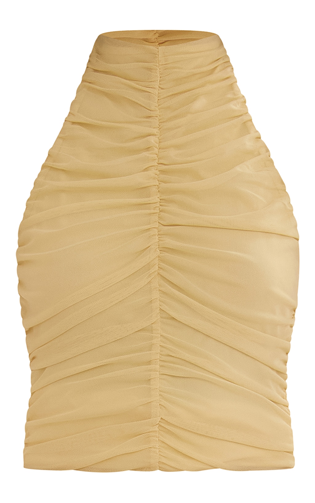 Lemon Mesh Ruched Backless Halter Neck | Co-ords | PrettyLittleThing USA