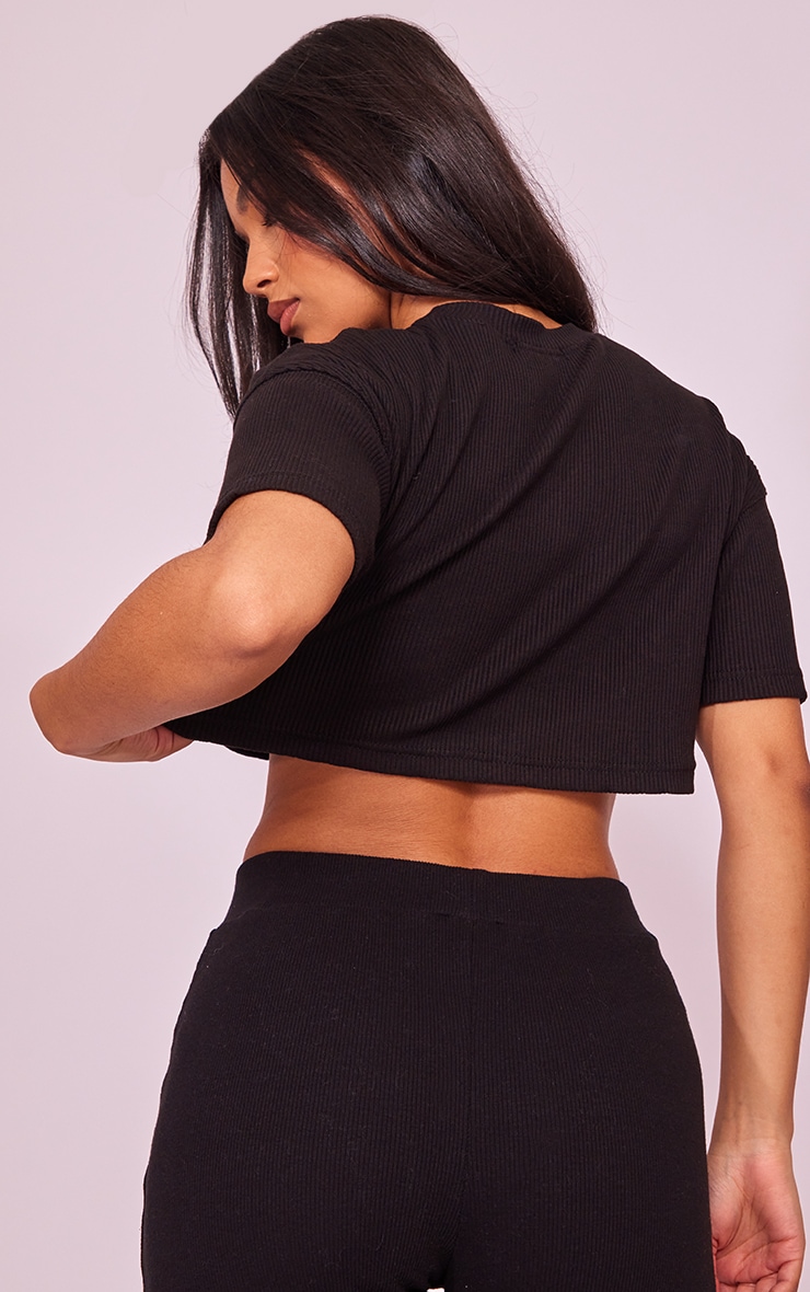 Black Rib Cropped Boxy T Shirt | Tops | PrettyLittleThing USA