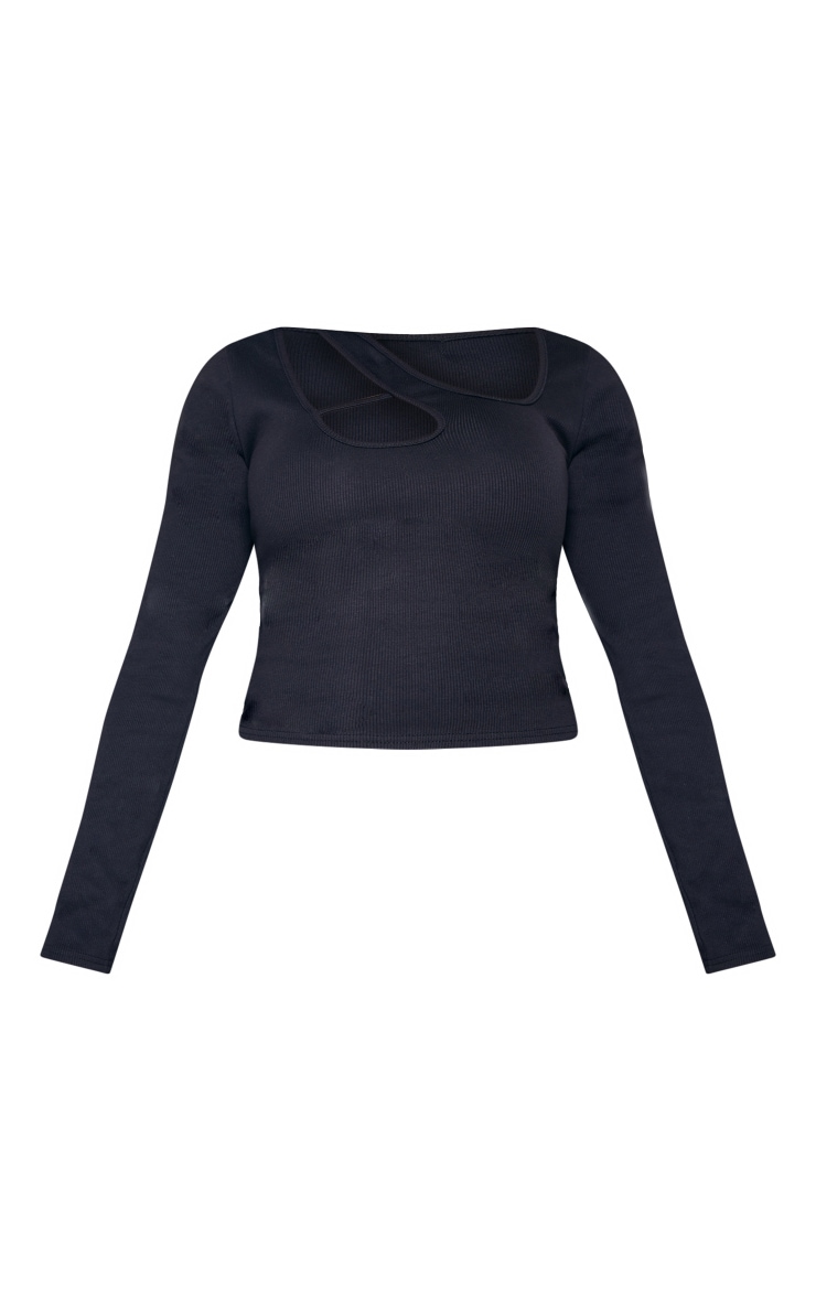 Shape Black Rib Long Sleeve Cut Out Detail Top | PrettyLittleThing USA