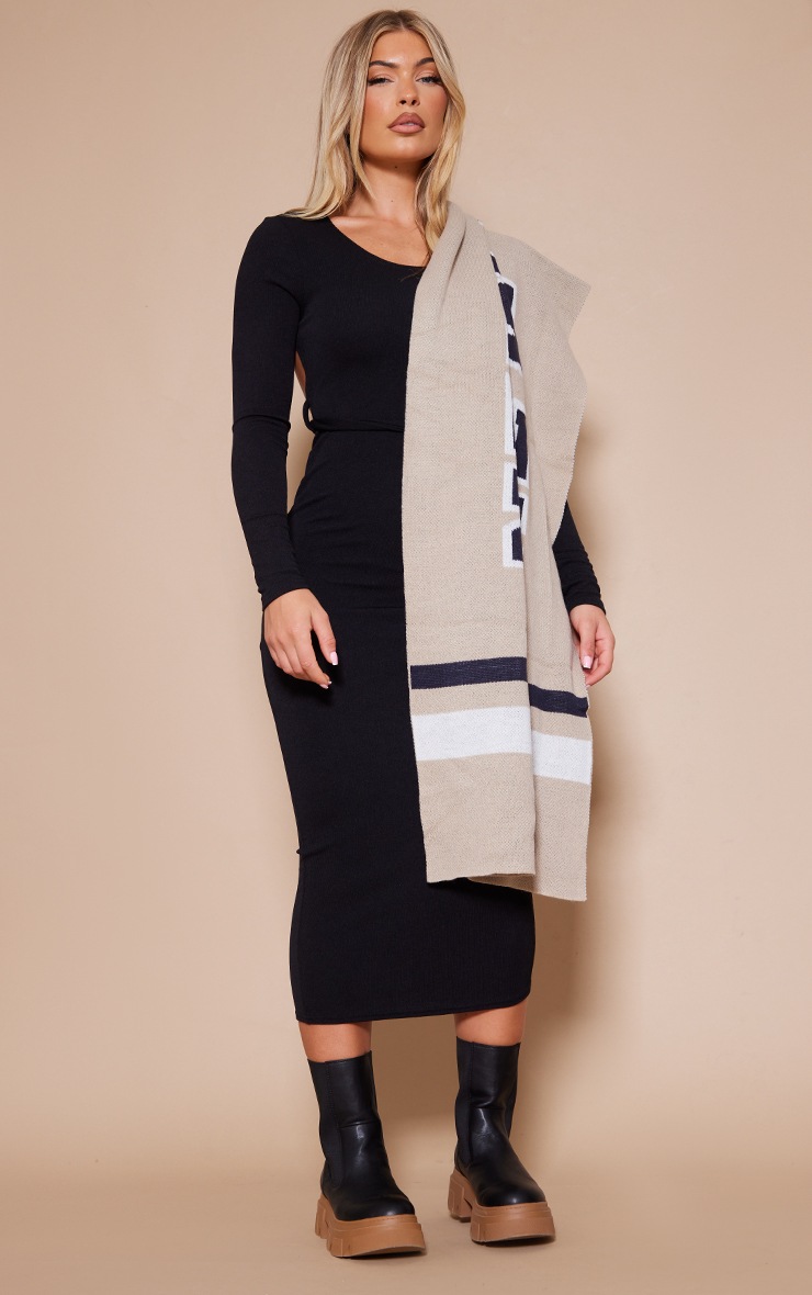 Black Rib Open Back Tie Waist Midaxi Dress | PrettyLittleThing AUS