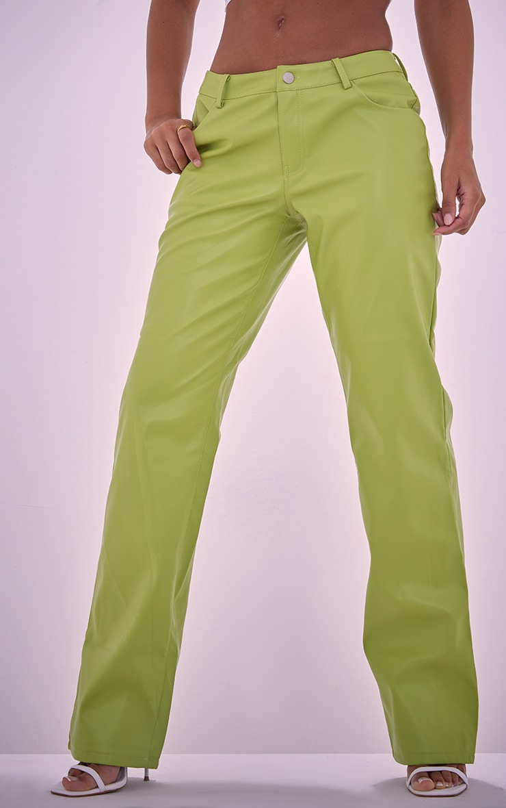 Lime Green Pu 90'S Low Rise Straight Leg Trousers | PrettyLittleThing