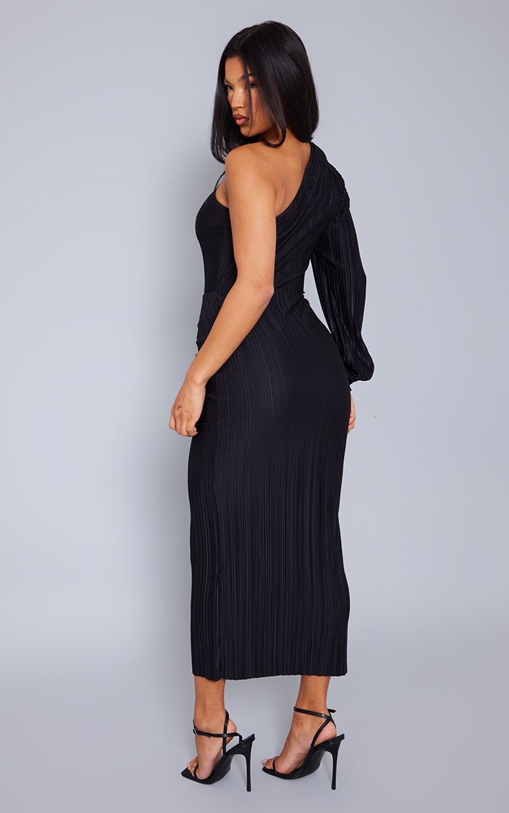 Black Plisse One Shoulder Ruched Midaxi Dress | Dresses ...