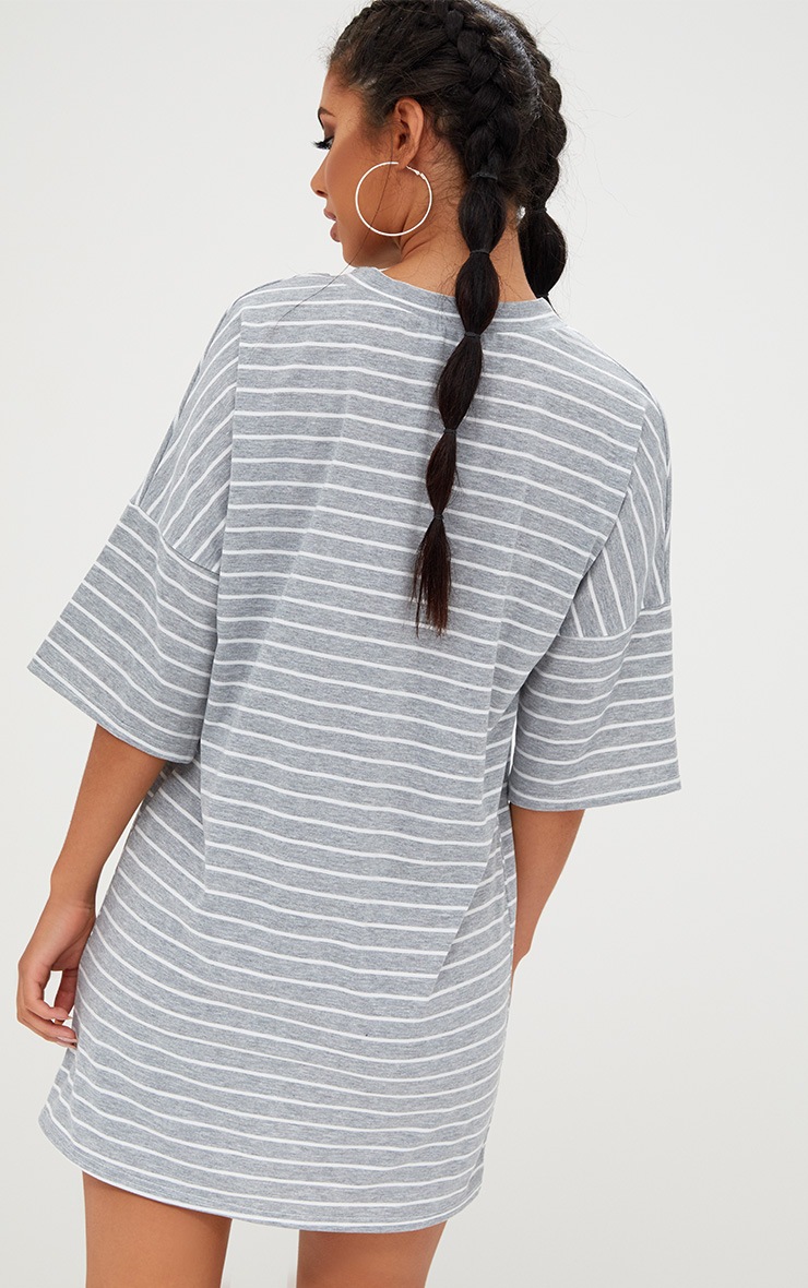 Grey Oversized Striped T Shirt Dress | Dresses | PLT USA