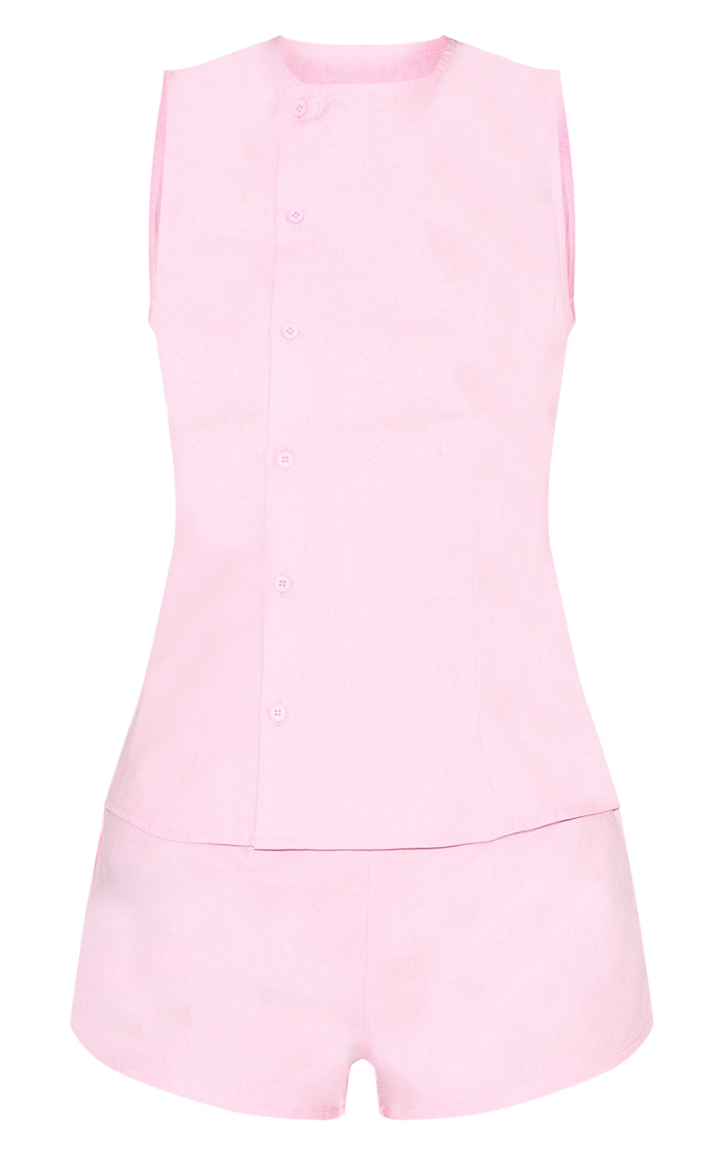 Candy Pink Linen Asymmetric Button Down Romper | Dresses ...