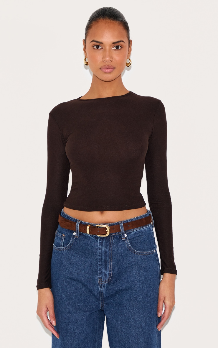 Chocolate Soft Touch Longline Sleeve Top | Co-ords | PrettyLittleThing AUS