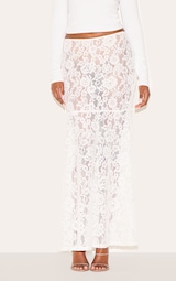 White Floral Lace Sheer Maxi Skirt | Bottoms | PLT