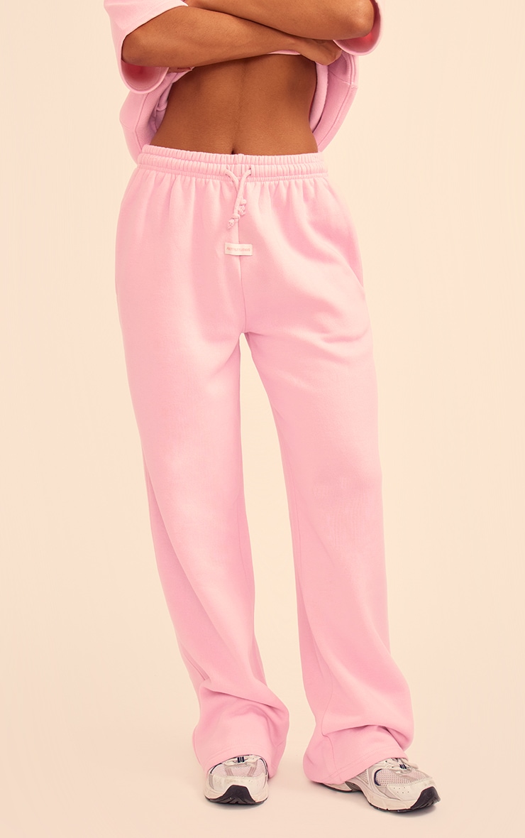 PLT Baby Pink Badge Mid Rise Wide Leg Joggers | Athleisure | PLT