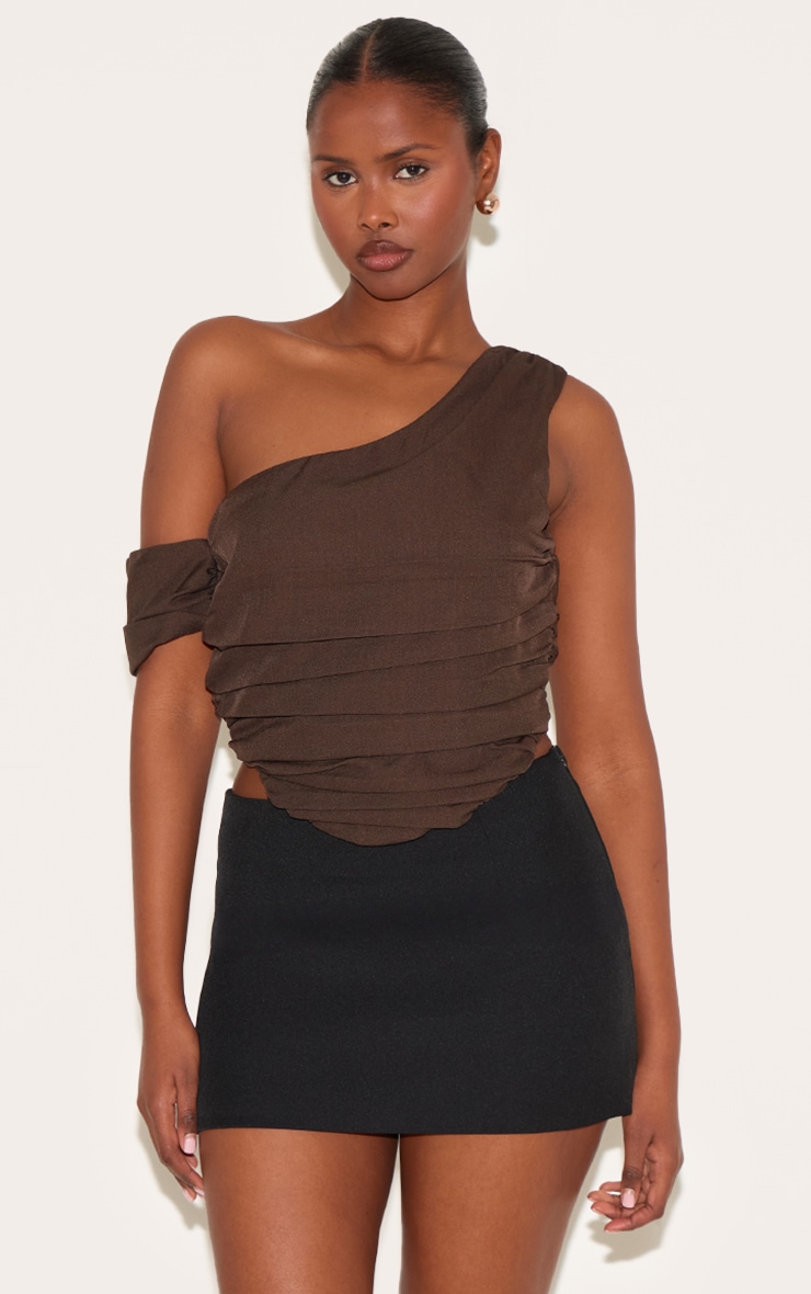 Chocolate Woven Drape Corset | Tops | PrettyLittleThing USA