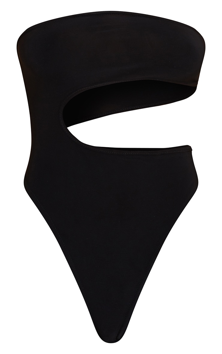 Black Slinky Cut Out Bandeau Bodysuit | Tops | PrettyLittleThing USA