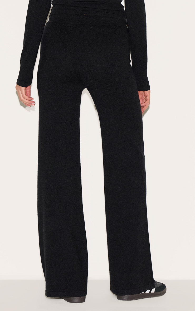 Black Soft Knit Drawstring Waist Wide Leg Trousers | Knitwear | PLT