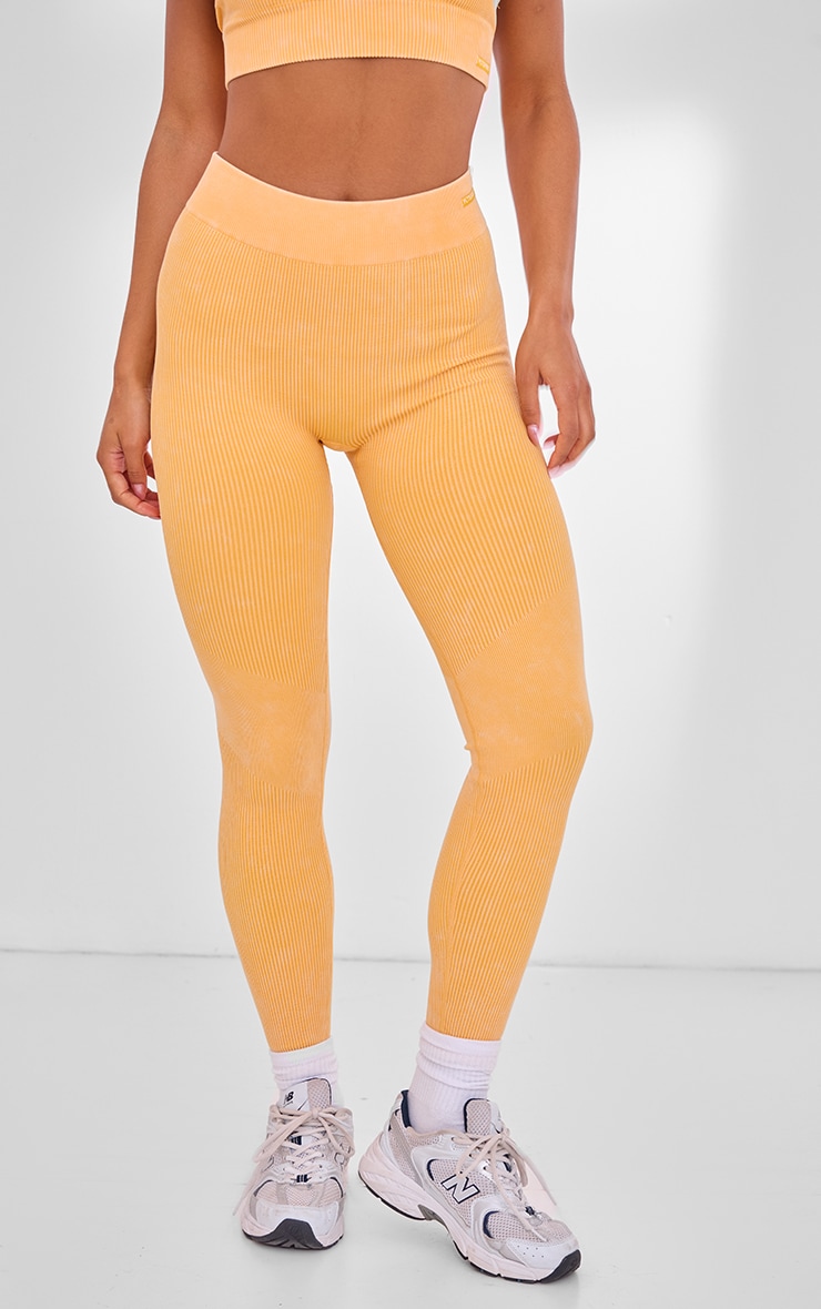 PLT Mustard Acid Wash Rib High Waist Gym Leggings | Activewear ...