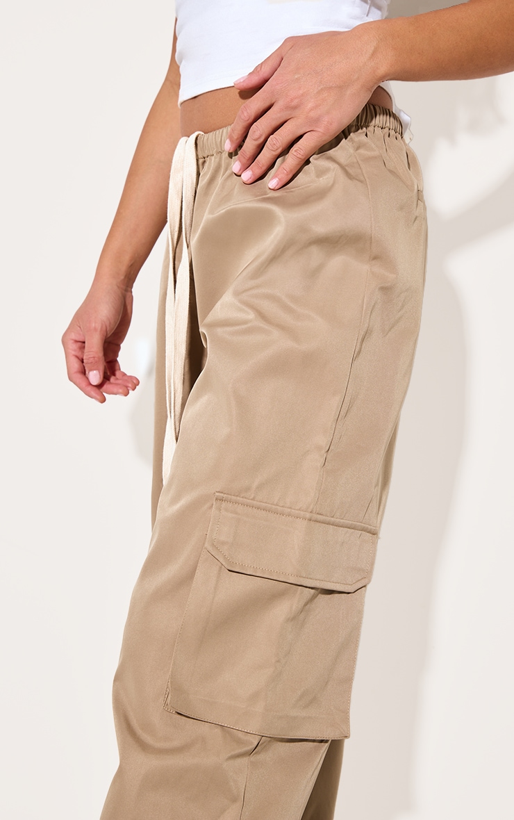 Stone Drawstring Cargo Straight Leg Trousers | Bottoms | PLT
