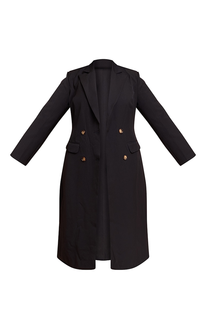 Plus Black Maxi Length Duster Coat | Plus Size | PrettyLittleThing USA