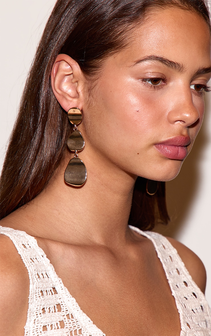 Gold Textured Layered Oval Drape Earrings | Accessories ...