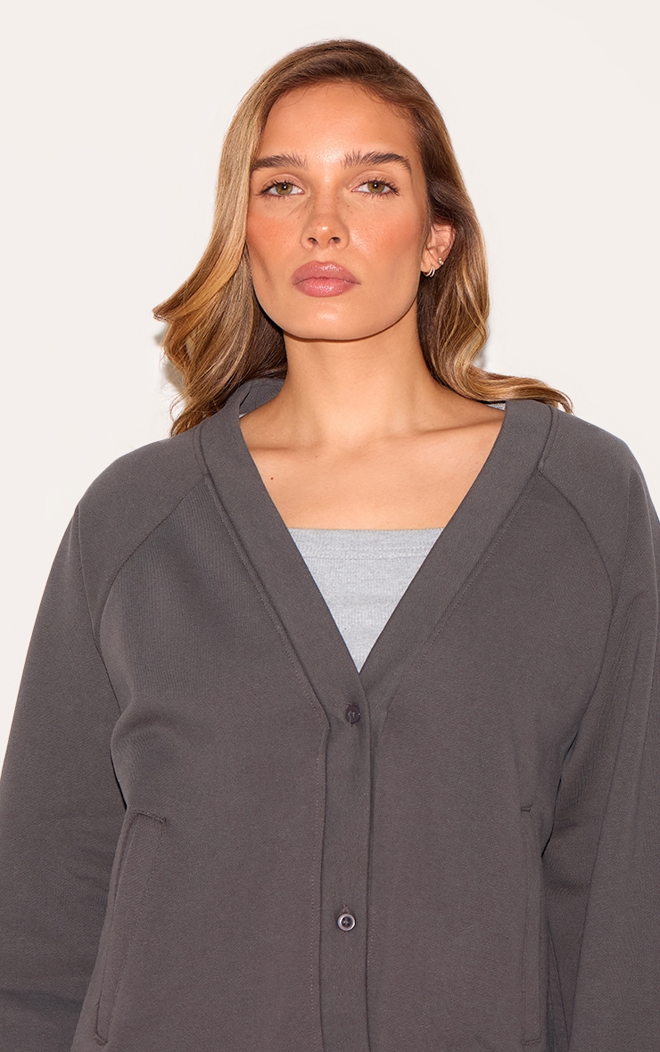 Charcoal Premium Boxy Sweat Cardigan | Athleisure | PrettyLittleThing USA