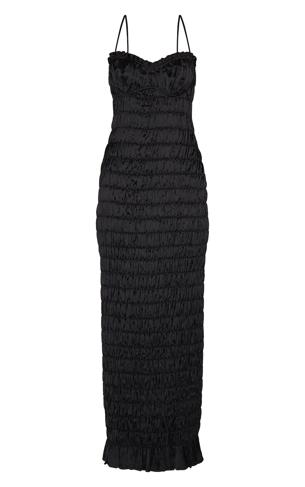 Black Satin Ruched Underwired Maxi Dress | Dresses | PrettyLittleThing AUS