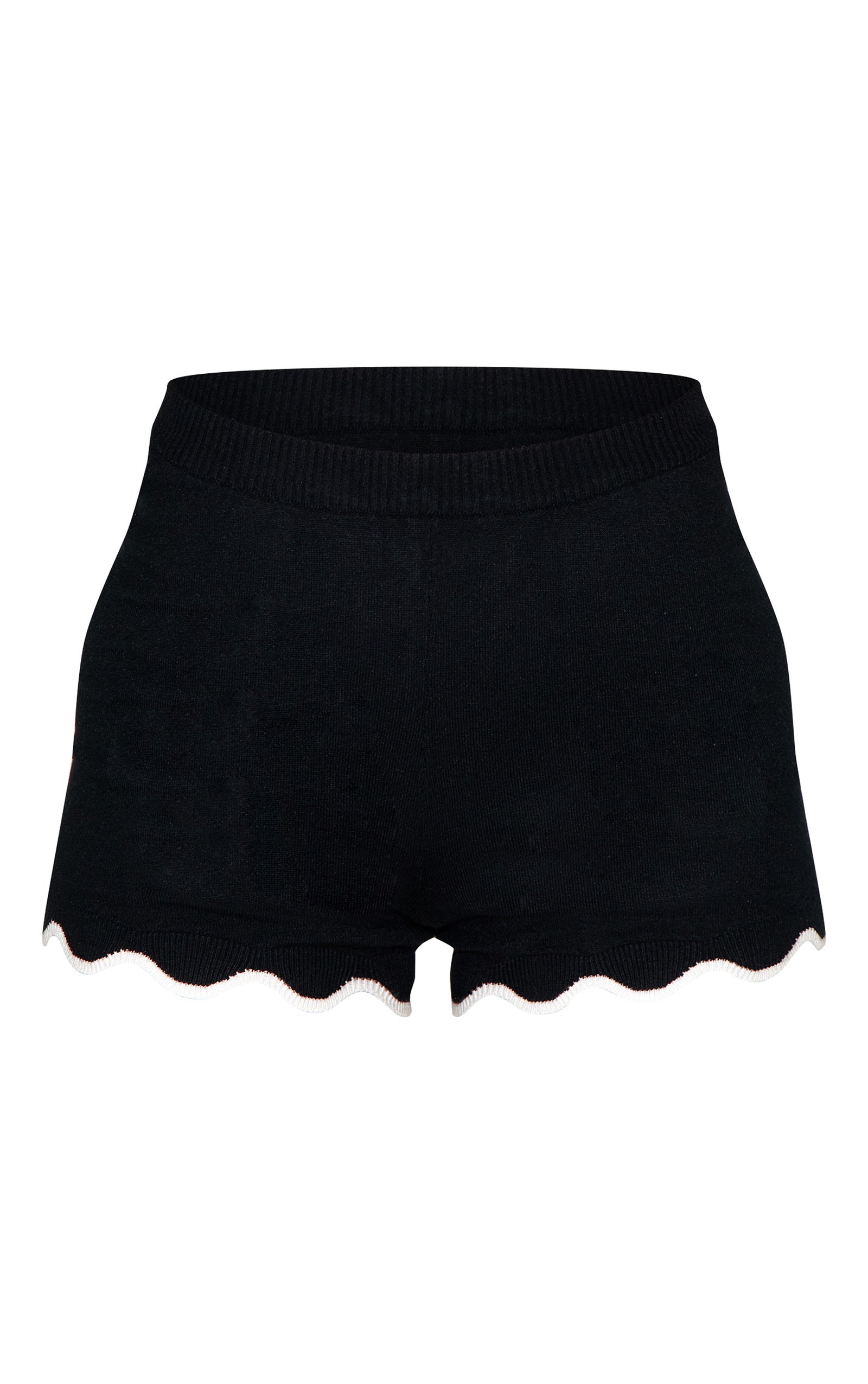 Black Contrast Soft Knit Scallop Hem Mini Short | Knitwear | PLT