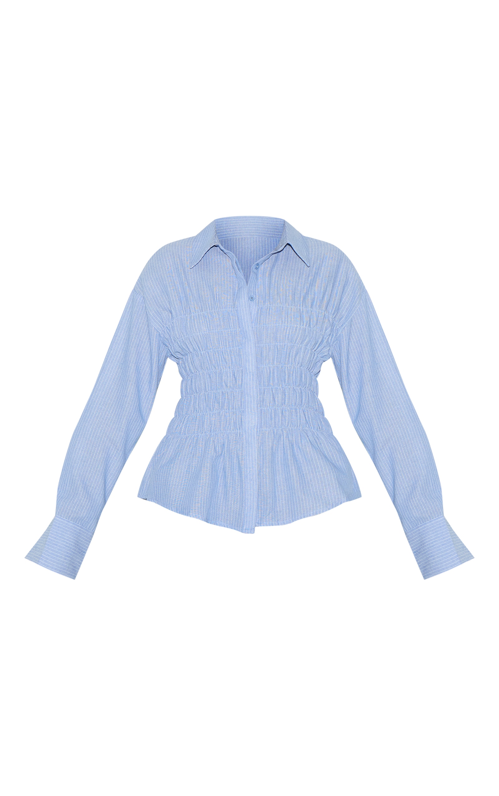 Blue Shirred Striped Fitted Shirt | Tops | PLT