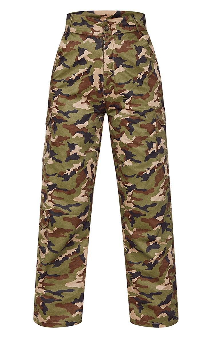 Tall Khaki Camo Wide Leg Pocket Cargo Pants | Tall | PLT USA