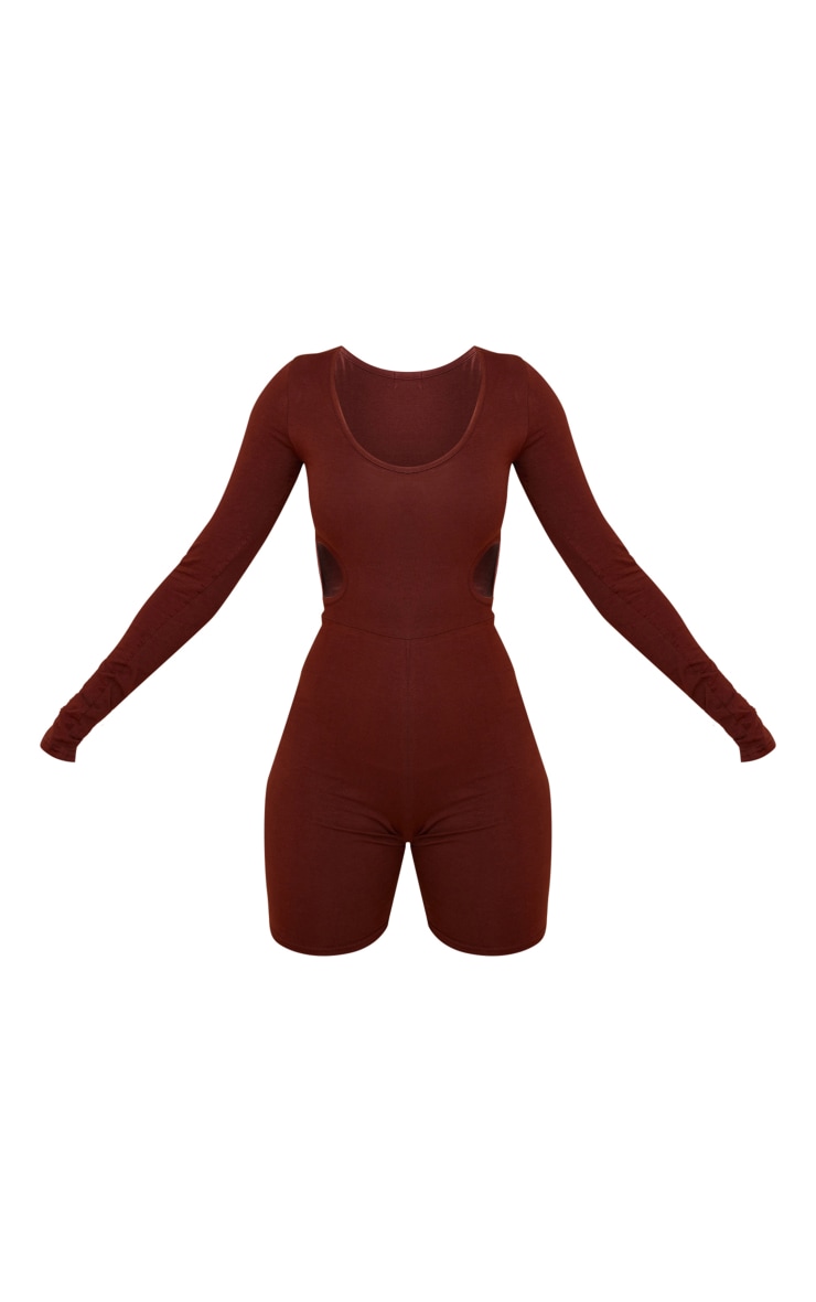 Chocolate Cut Out Long Sleeve Unitard | PrettyLittleThing USA