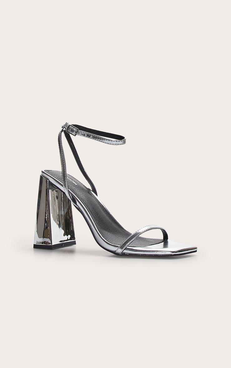 Silver Square Toe High Block Heeled Sandals | Footwear | PLT
