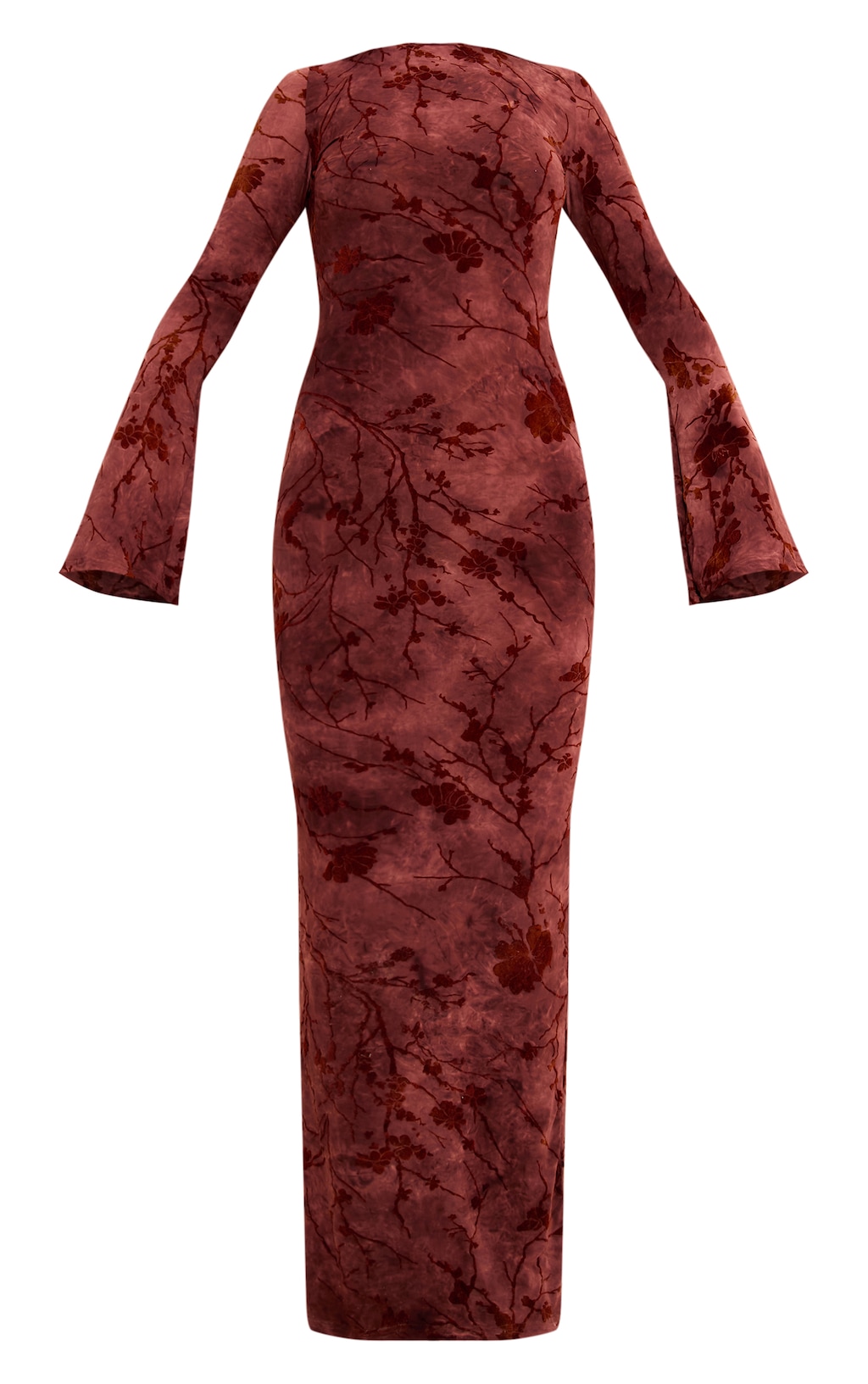 Burgundy Floral Devore Long Sleeve Maxi Dress | Dresses ...