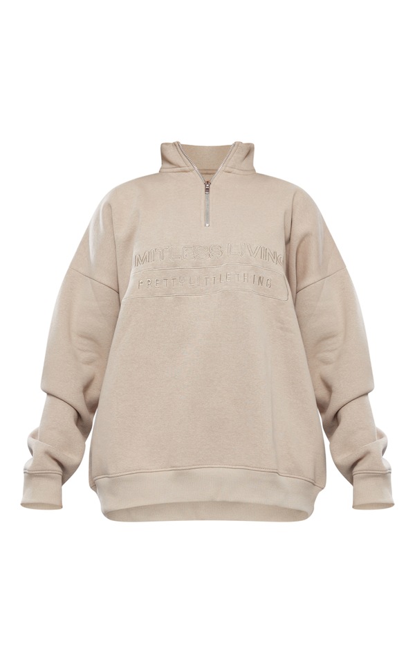 Mocha Half Zip Up Sweatshirt Tops Prettylittlething
