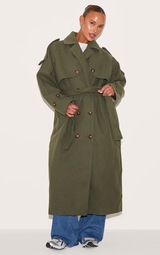 Plus Khaki Double Breasted Military Trim Coat | Plus Size ...