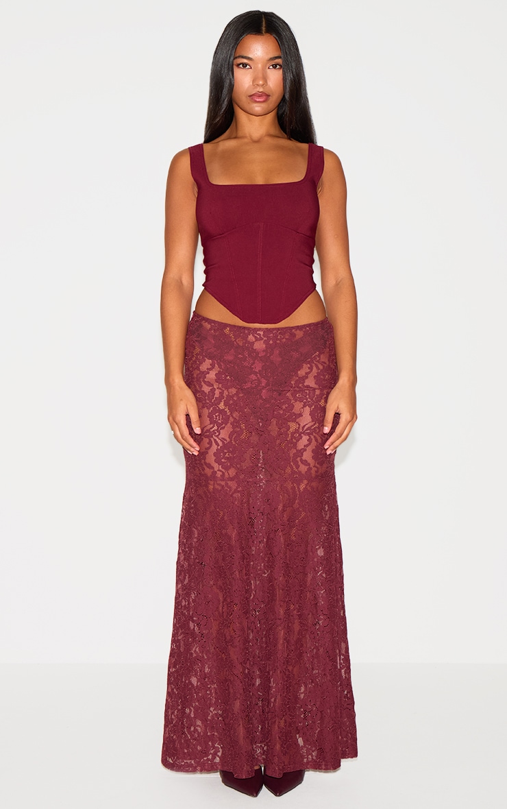 Plum Floral Lace Sheer Maxi Skirt | Bottoms | PrettyLittleThing IRE