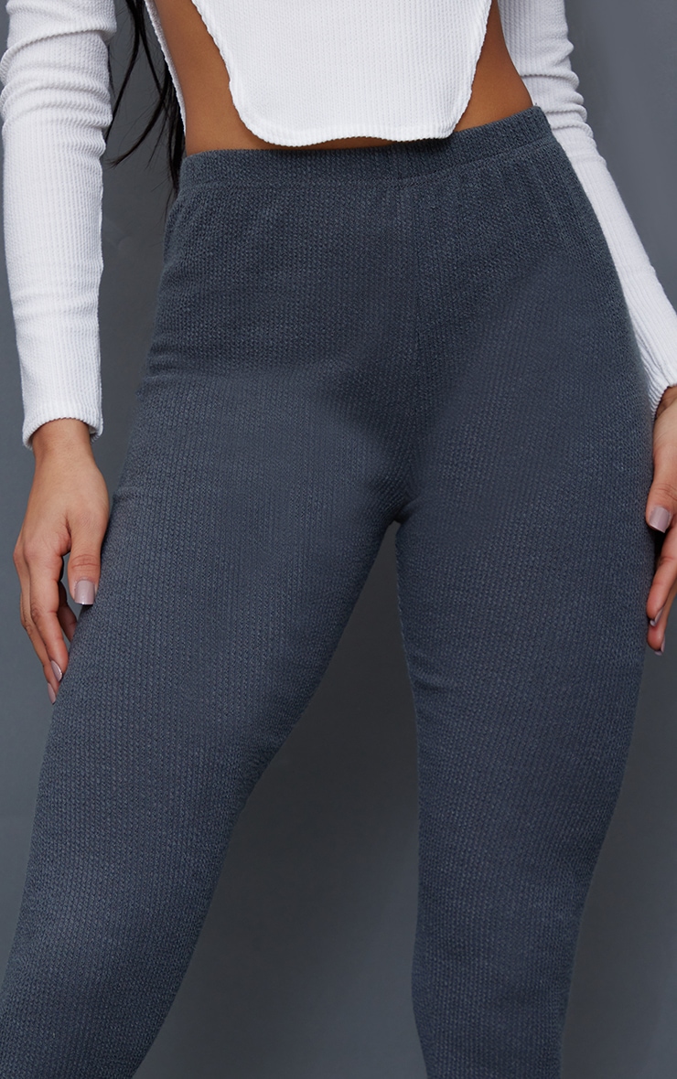 Charcoal Grey Crinkle Rib Leggings | Bottoms | PrettyLittleThing