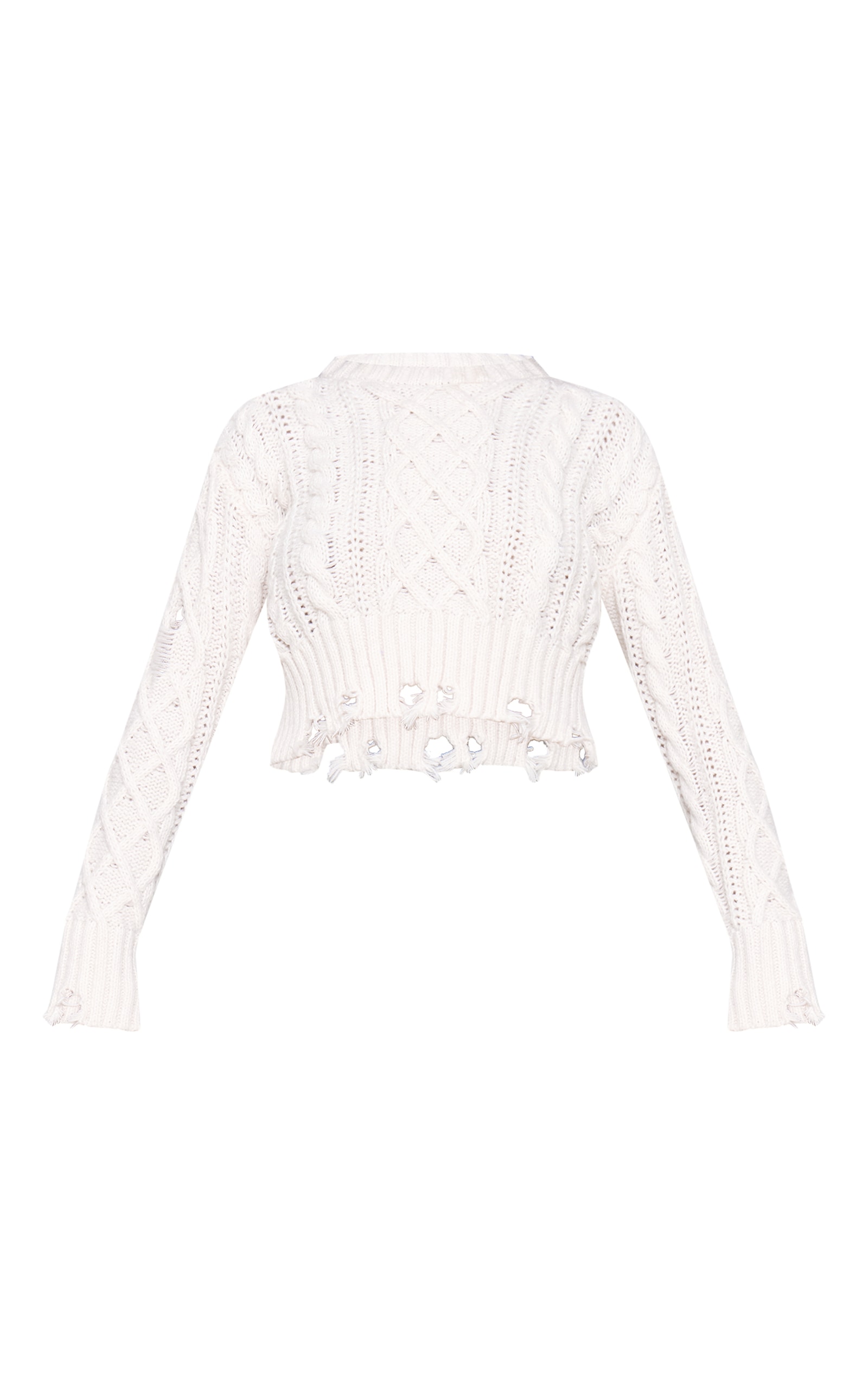 Cream Distressed Cable Knit Cropped Sweater | Knitwear ...