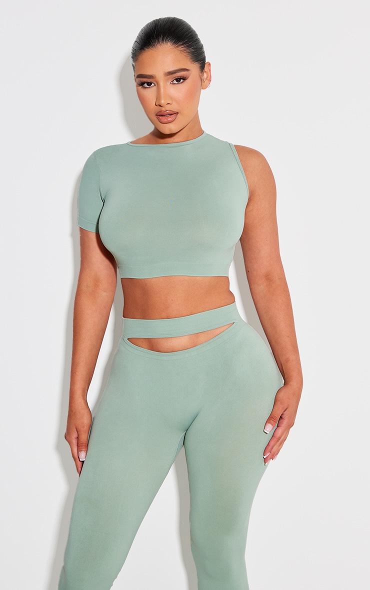 Shape Sage Green Soft Seamless One Sleeve Crop Top | PrettyLittleThing USA