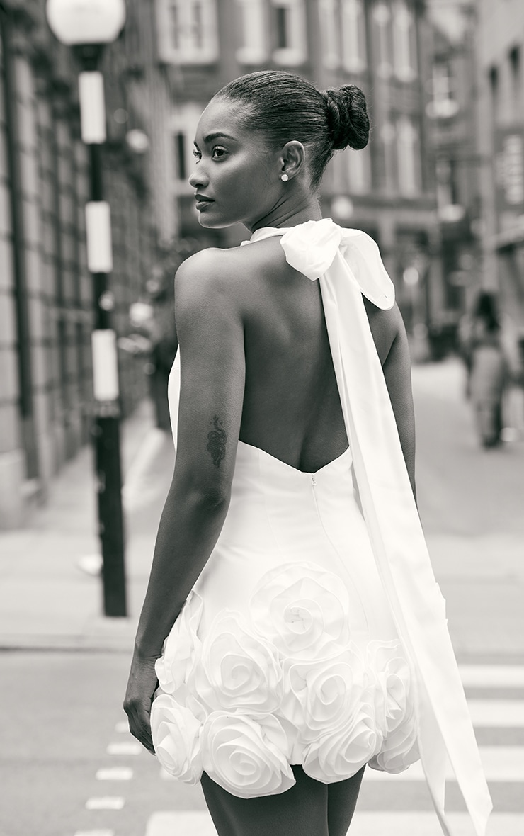 White Floral Ruffle High Neck Cowl Bodycon Dress | Dresses ...