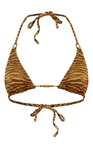 Olive Zebra Printed Triangle Bikini Top | Swimwear | PrettyLittleThing USA