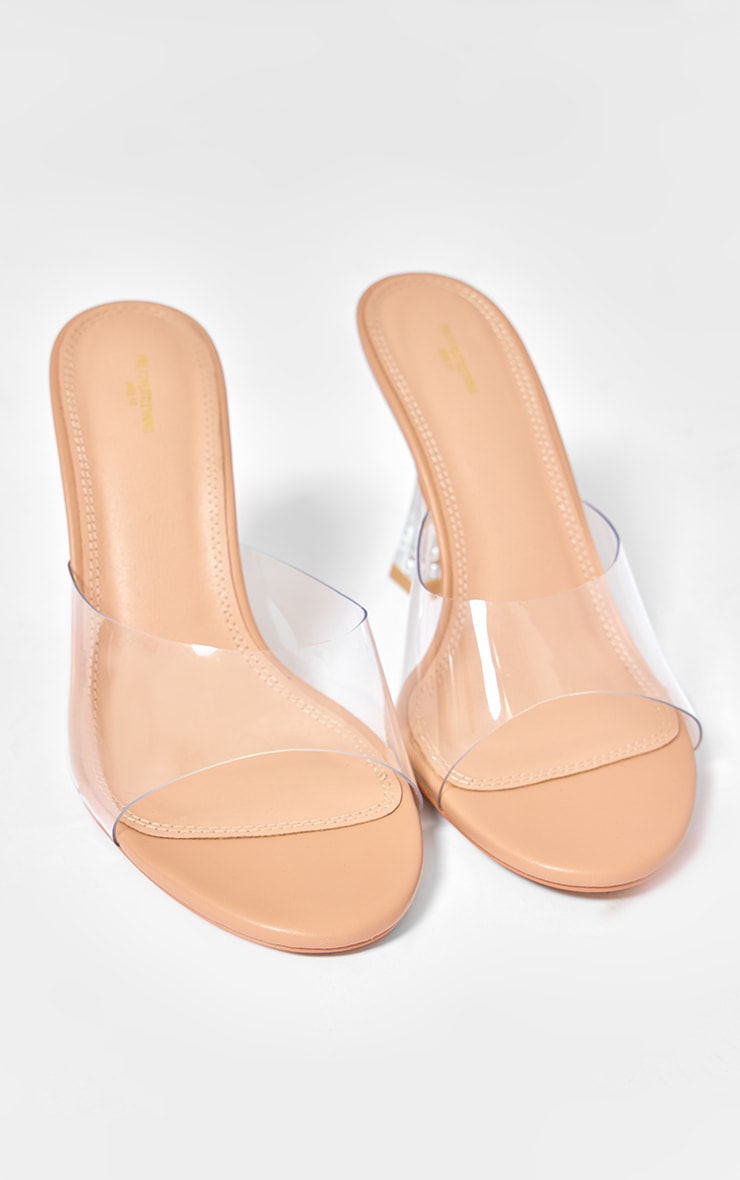 Clear Wide Fit PU Round Toe High Heeled Mules | Footwear | PLT