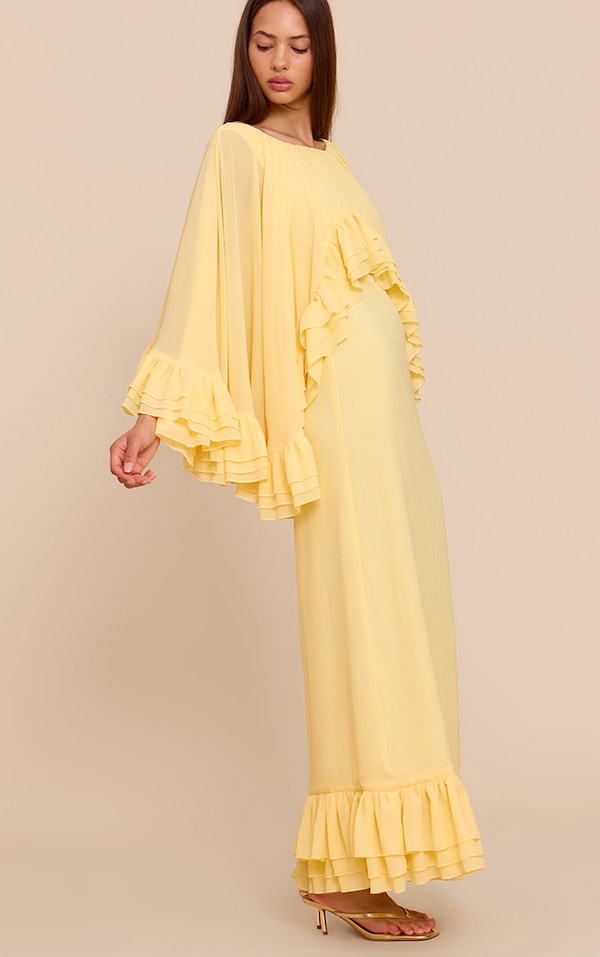 Lemon Chiffon Extreme Overlay Frill Maxi Dress | Dresses | PLT