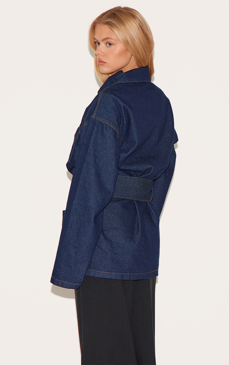 Indigo Oversized Belted Denim Jacket | Denim | PLT