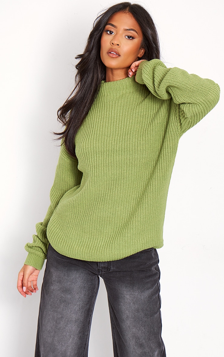 Tall Khaki High Neck Knit Jumper | Tall | PLT