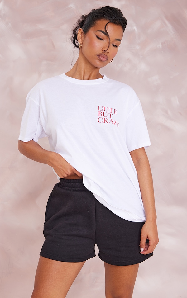 White Cute But Crazy Print T Shirt | Tops | PLT
