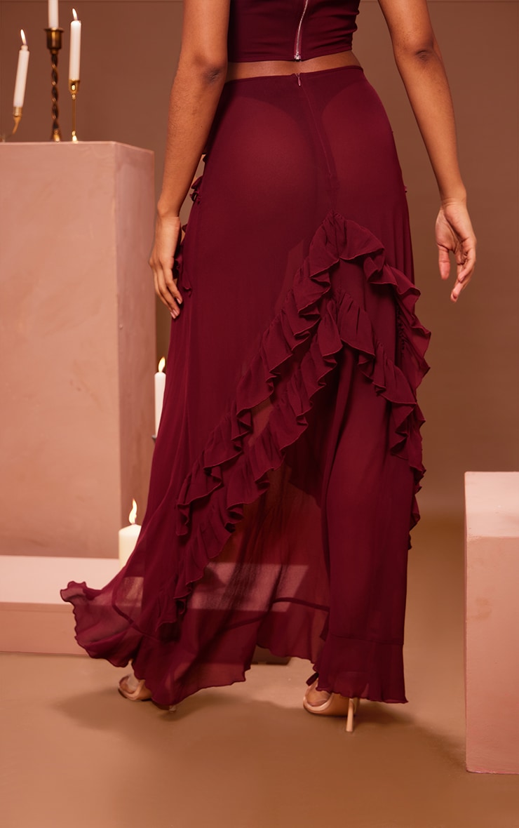 Cherry Red Chiffon Frill Maxi Skirt | Co-ords | PrettyLittleThing AUS