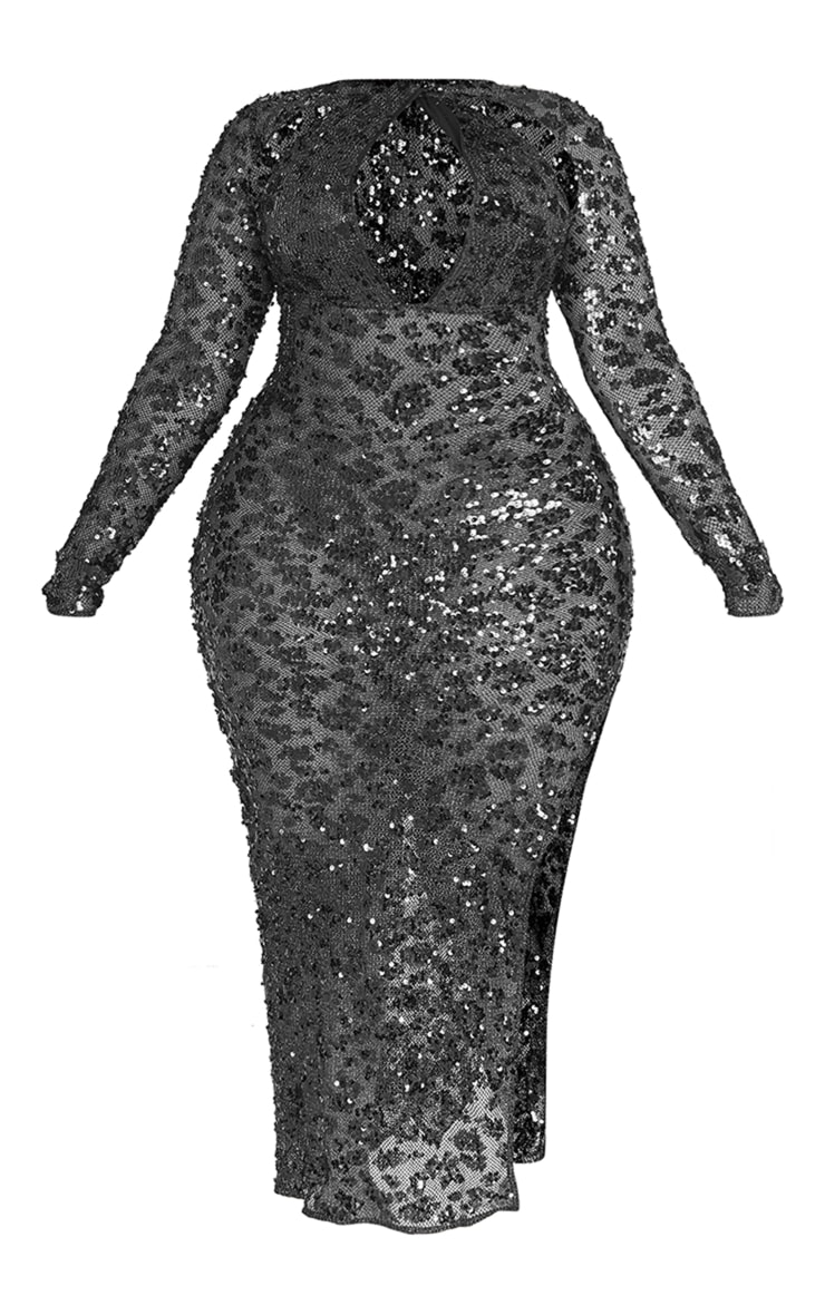 Plus Black Fishnet Sequin Cut Out Maxi Dress | Plus Size ...