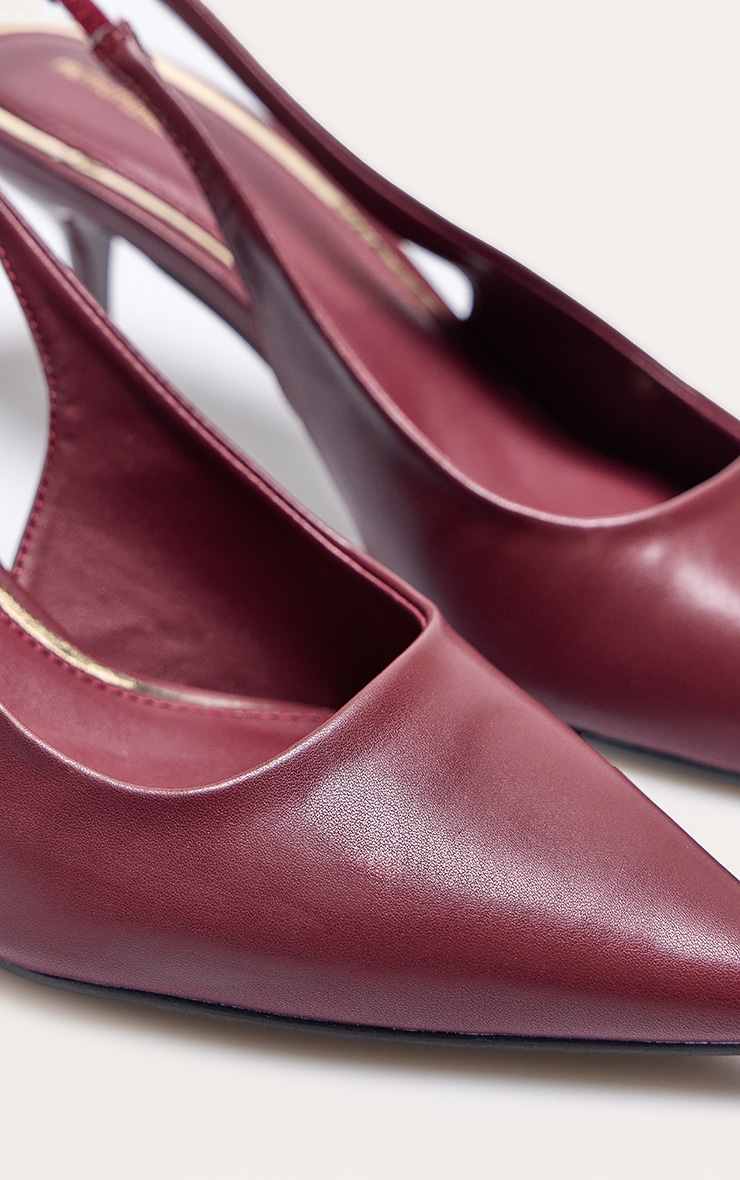 Burgundy Pu Point Toe Sling Back Mid Heeled Courts | Footwear ...
