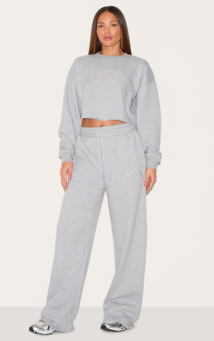 PLT Tall Grey Marl Varsity Crop Sweatshirt | Tall | PrettyLittleThing USA