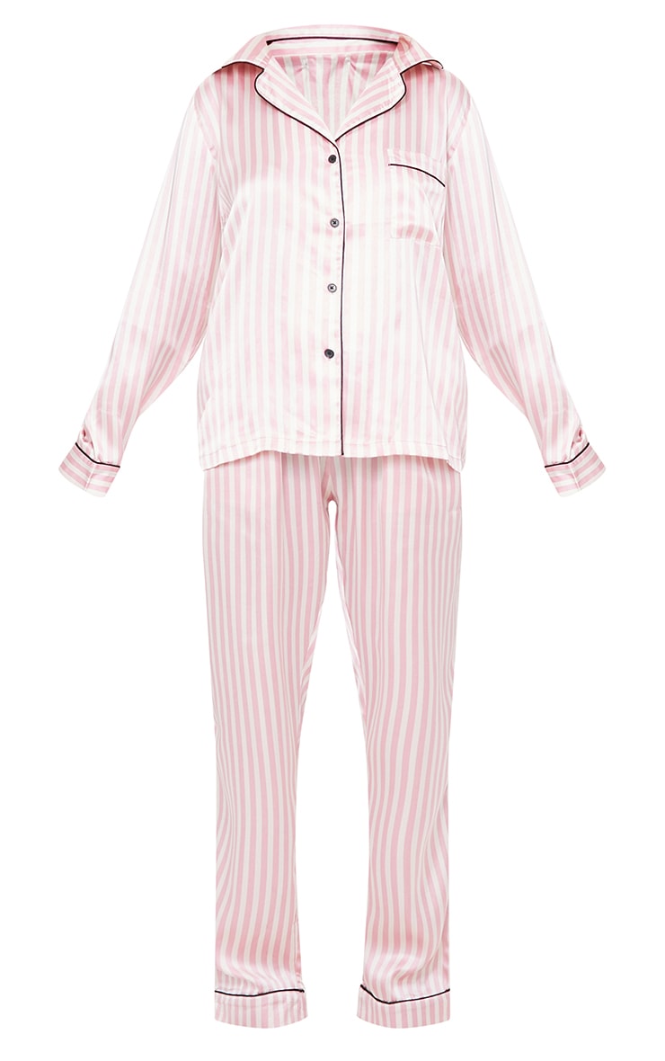 Petite Pink Striped Long Satin PJ Set | Petite | PLT USA