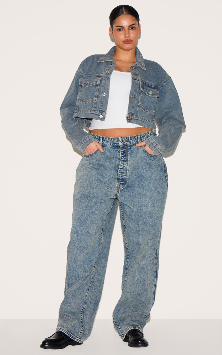 Plus Vintage Wash Cropped Denim Jacket | Plus Size | PrettyLittleThing AUS