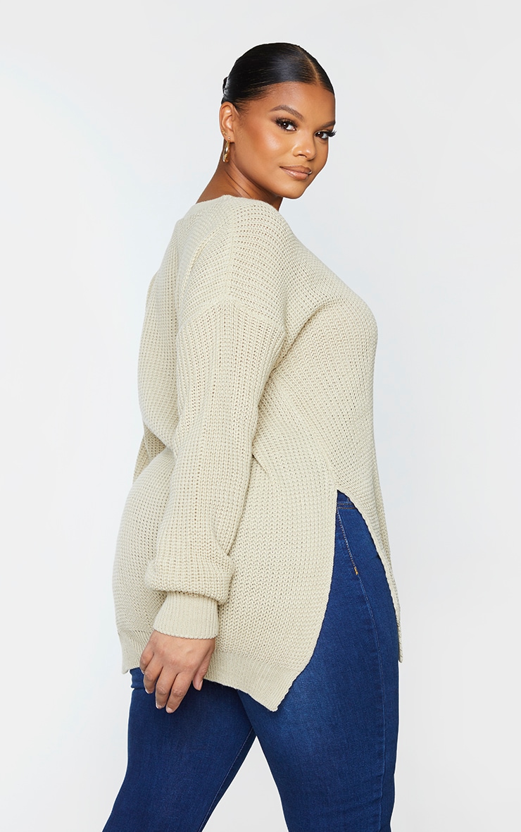 Plus Stone Round Neck Side Split Jumper | PrettyLittleThing AUS