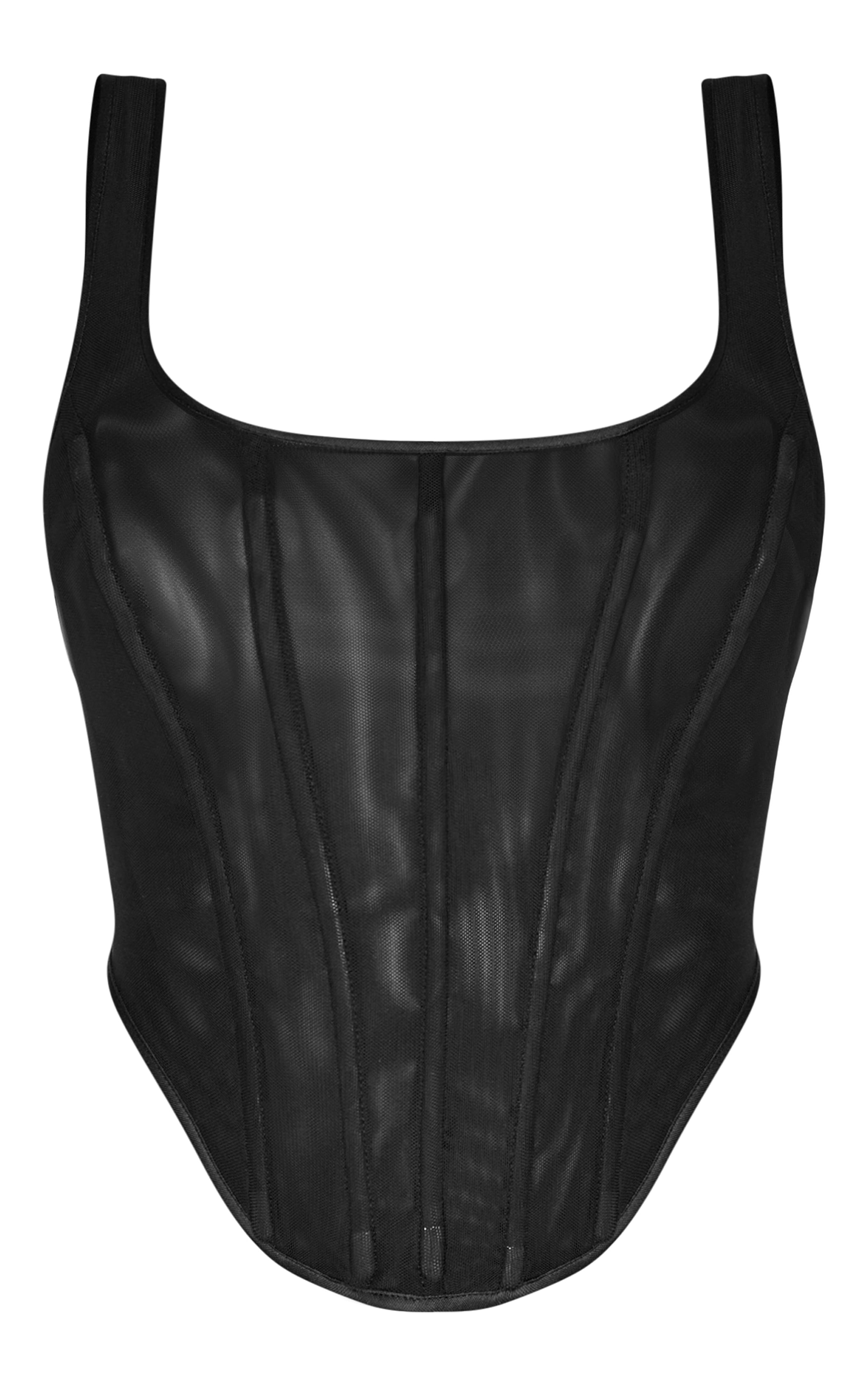 Shape Black Mesh Square Neck Corset Top Shape Prettylittlething