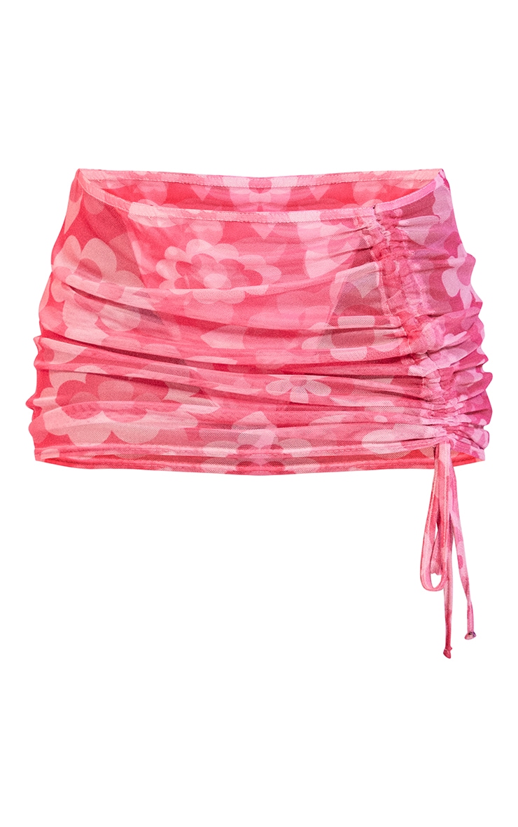 Pink Flower Ruched Mini Sarong | Swimwear | PrettyLittleThing QA